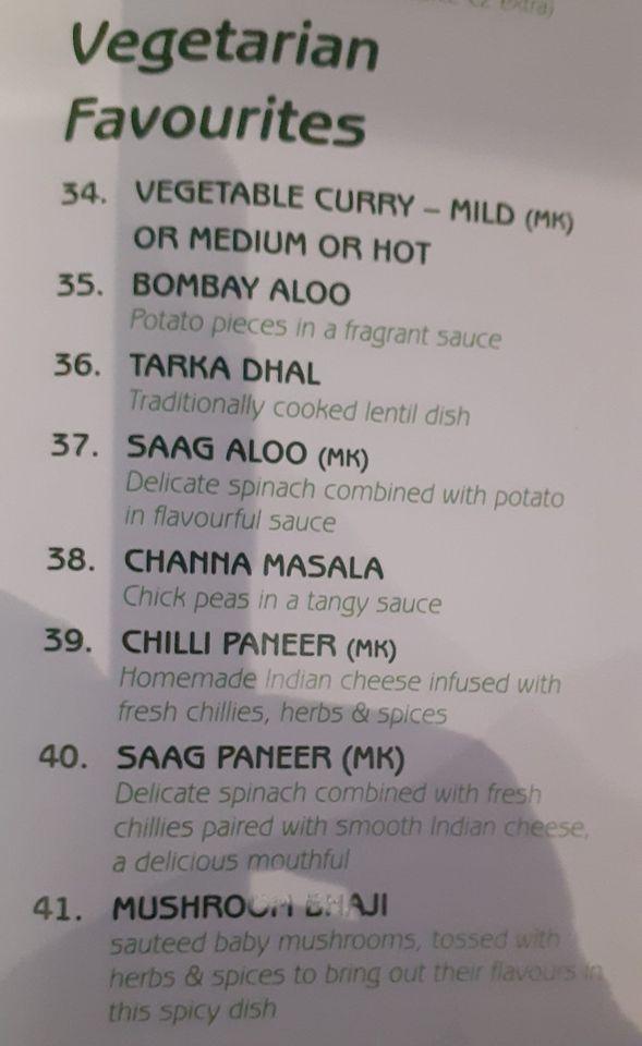 Menu at Bombay Palace restaurant, Castlerea