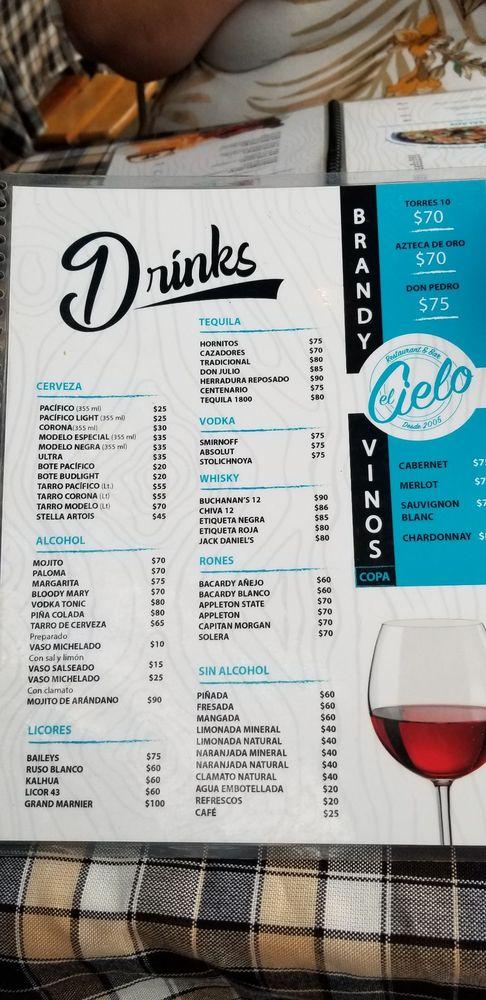 Menu at El Cielo Restaurant Bar, Mazatlán, Sixto Osuna 518
