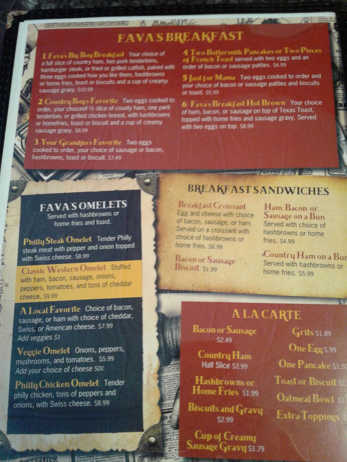 Menu at Fava's Restaurant, Georgetown, 159 E Main St
