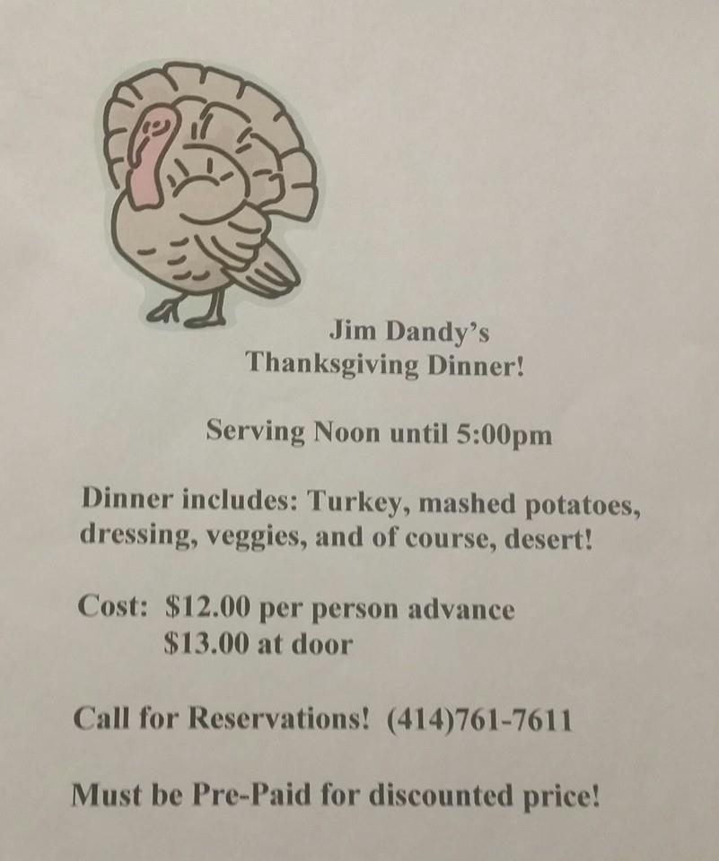 Menu at Jim Dandy's Pub & Grill, Oak Creek