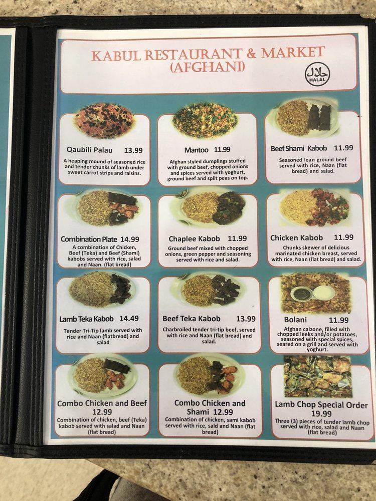 Menu at Kabul Restaurant and Market, Antioch