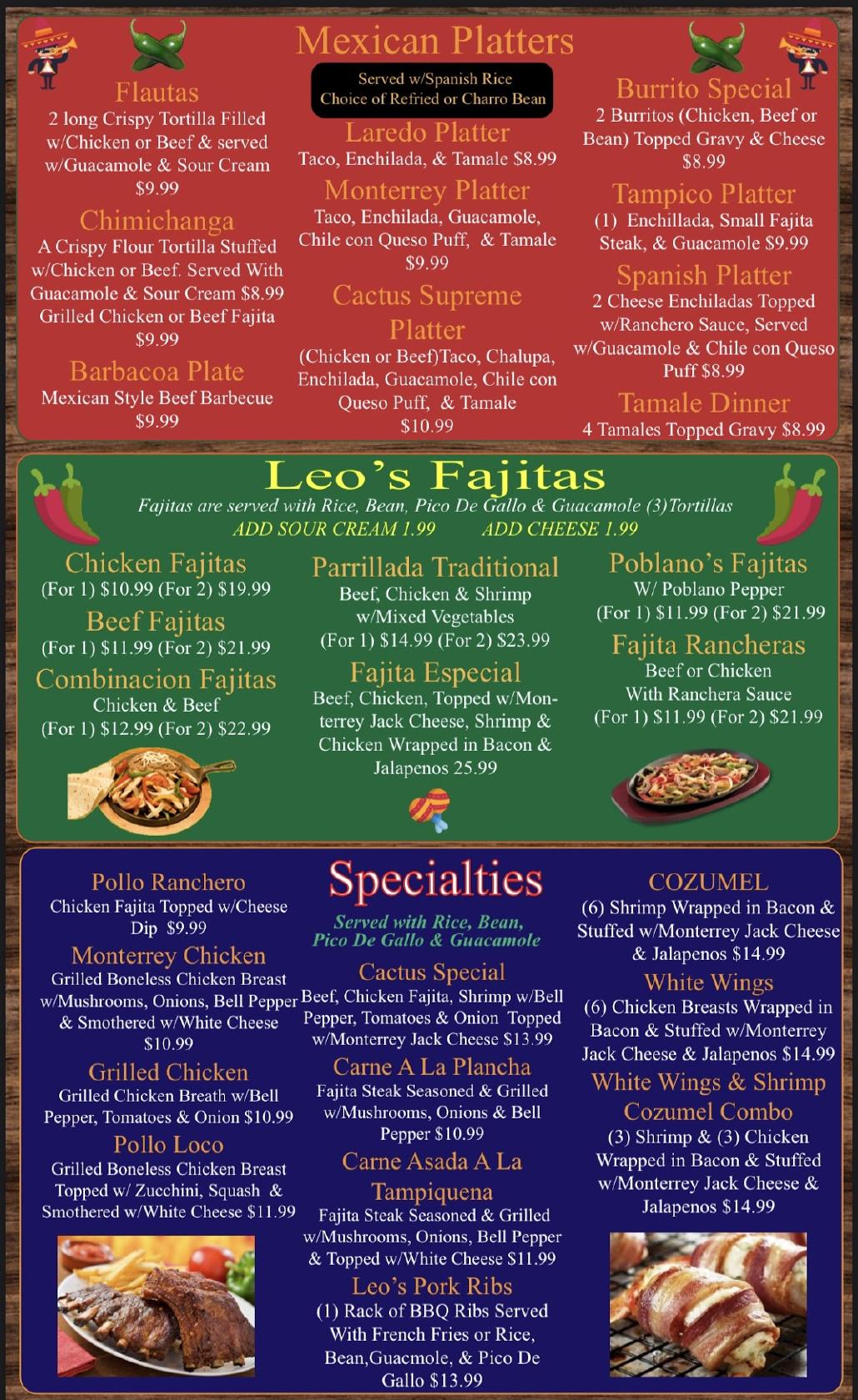 Menu at Laredo Tex-Mex restaurant, Bremond