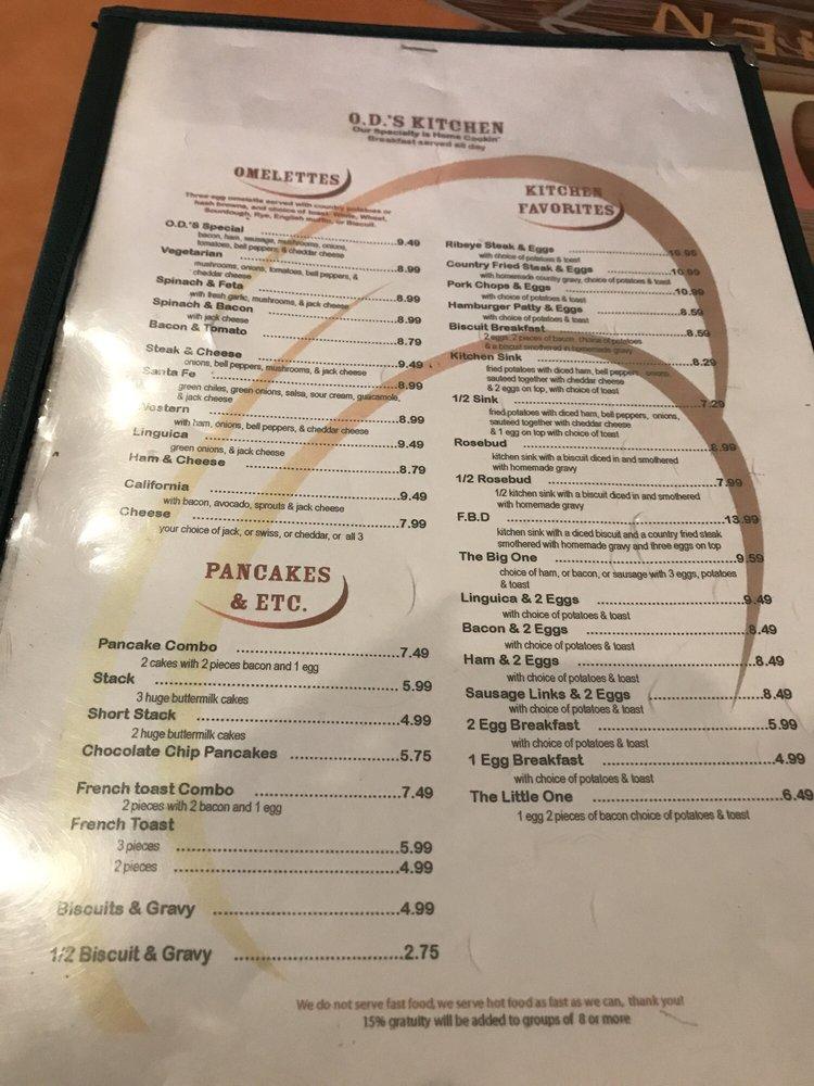 Menu at OD's Kitchen restaurant, Gilroy