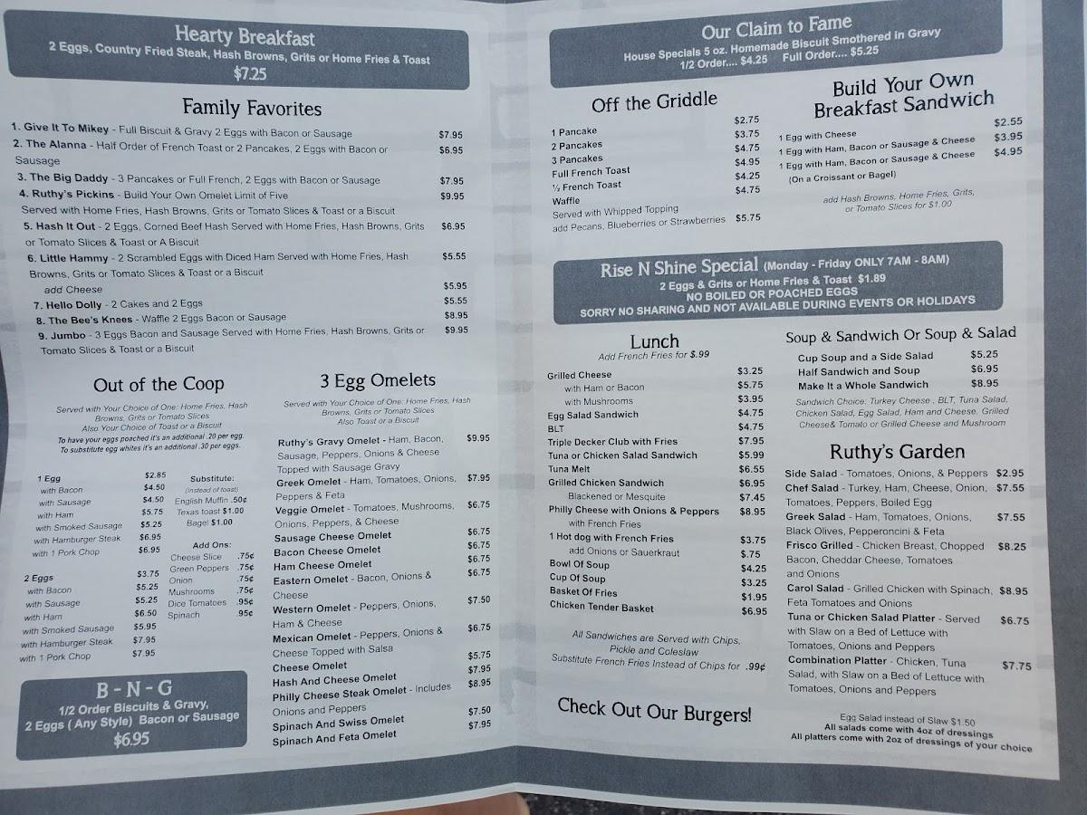 Menu at Ruthy's Kozy Kitchen restaurant, New Smyrna Beach