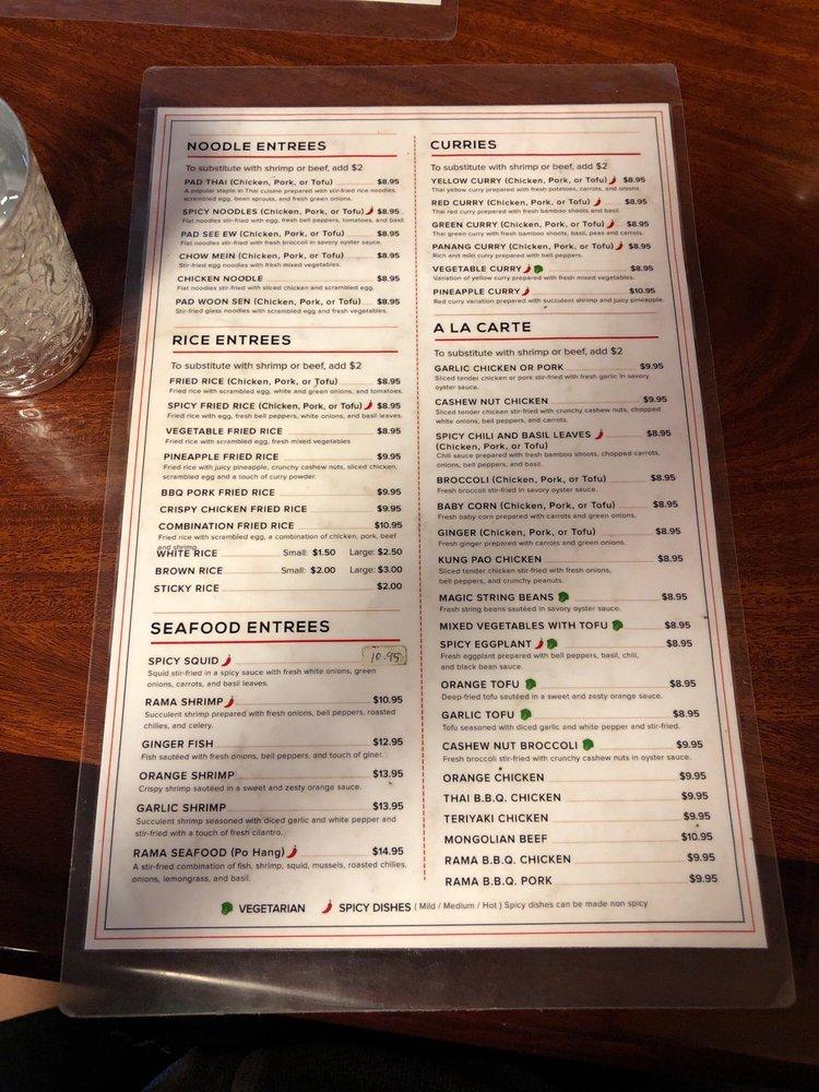 Menu at Thai Rama restaurant, Glendale, N Pacific Ave