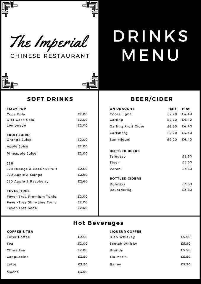 Menu at Imperial Chinese Restaurant, Hipperholme
