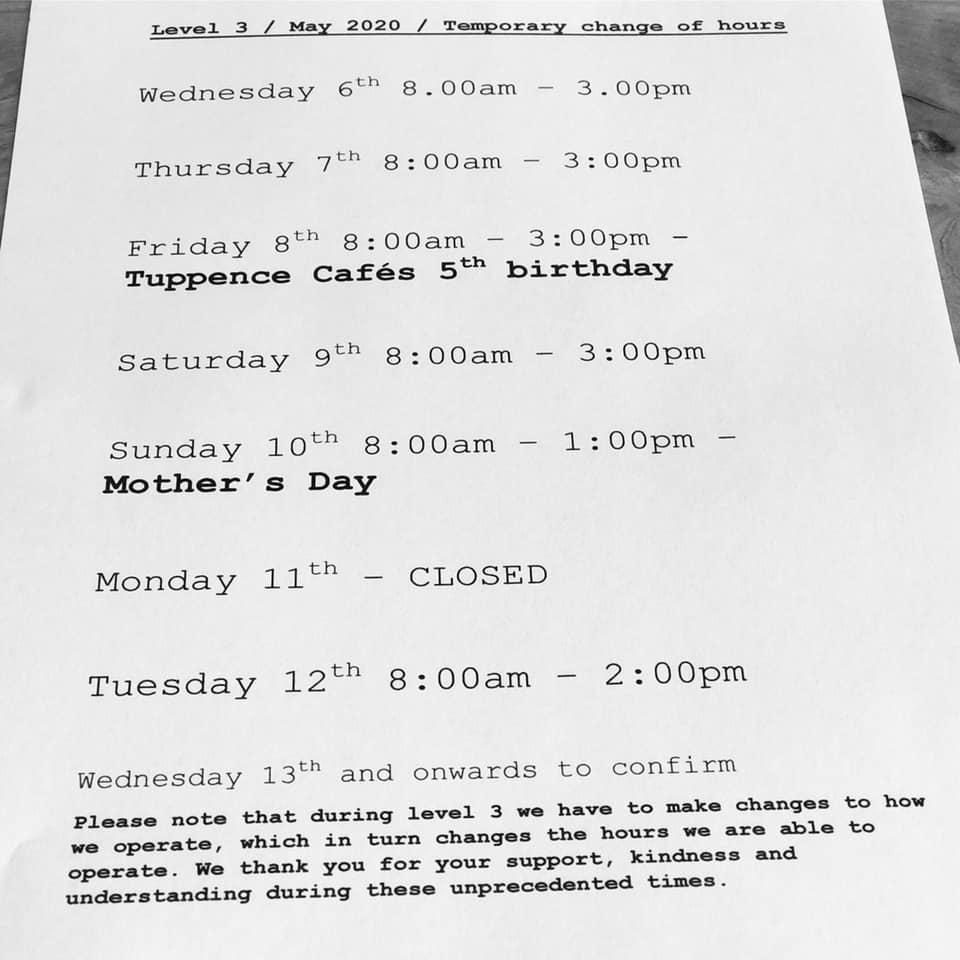 Menu at Tuppence Cafe, Dunedin