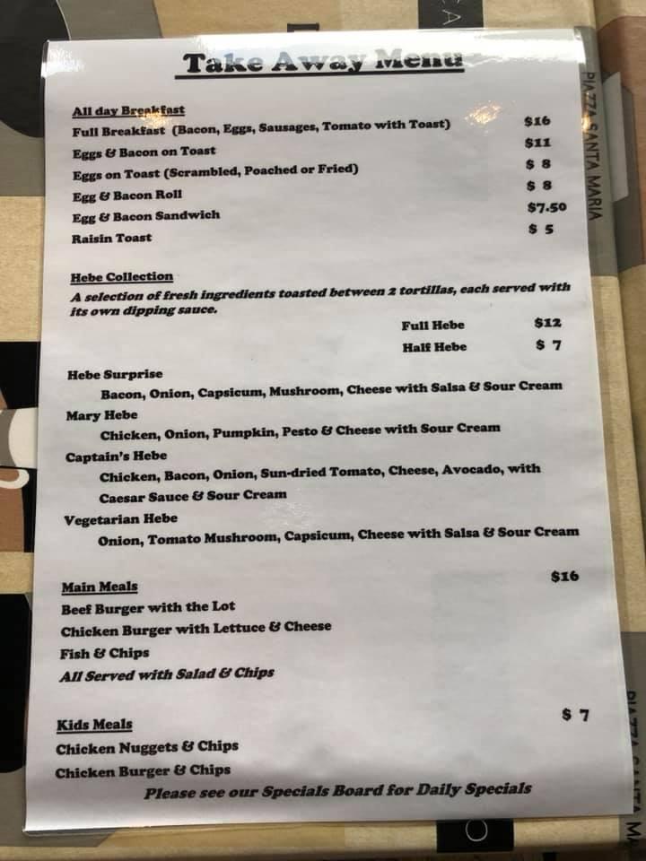 Menu at Hebe Reef Cafe, George Town