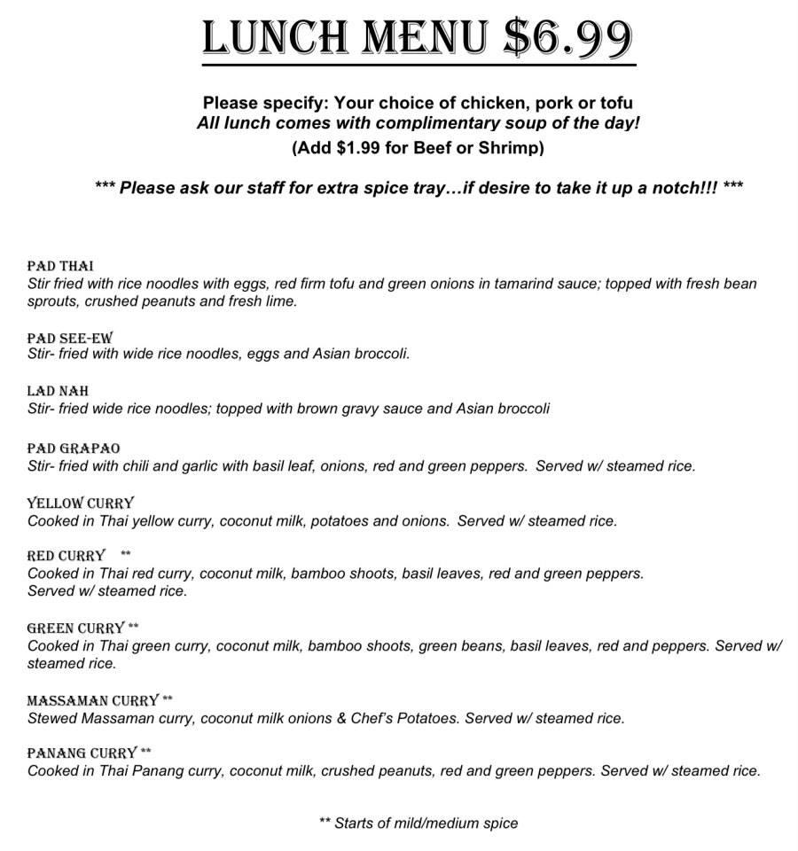 Menu at Bangkok '99 II - Closed restaurant, Charlottesville