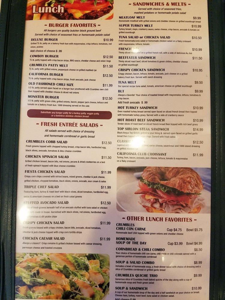 Menu at Crumbles Cafe & Bake Shop, Santa Maria