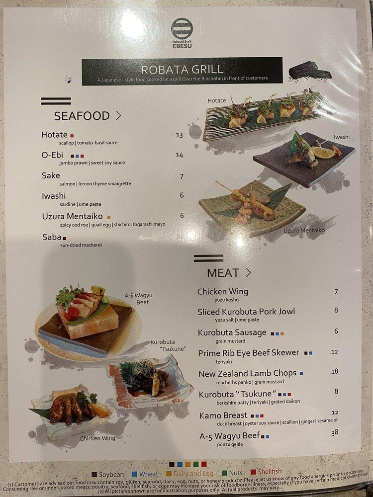Menu at EBESU restaurant, Plano