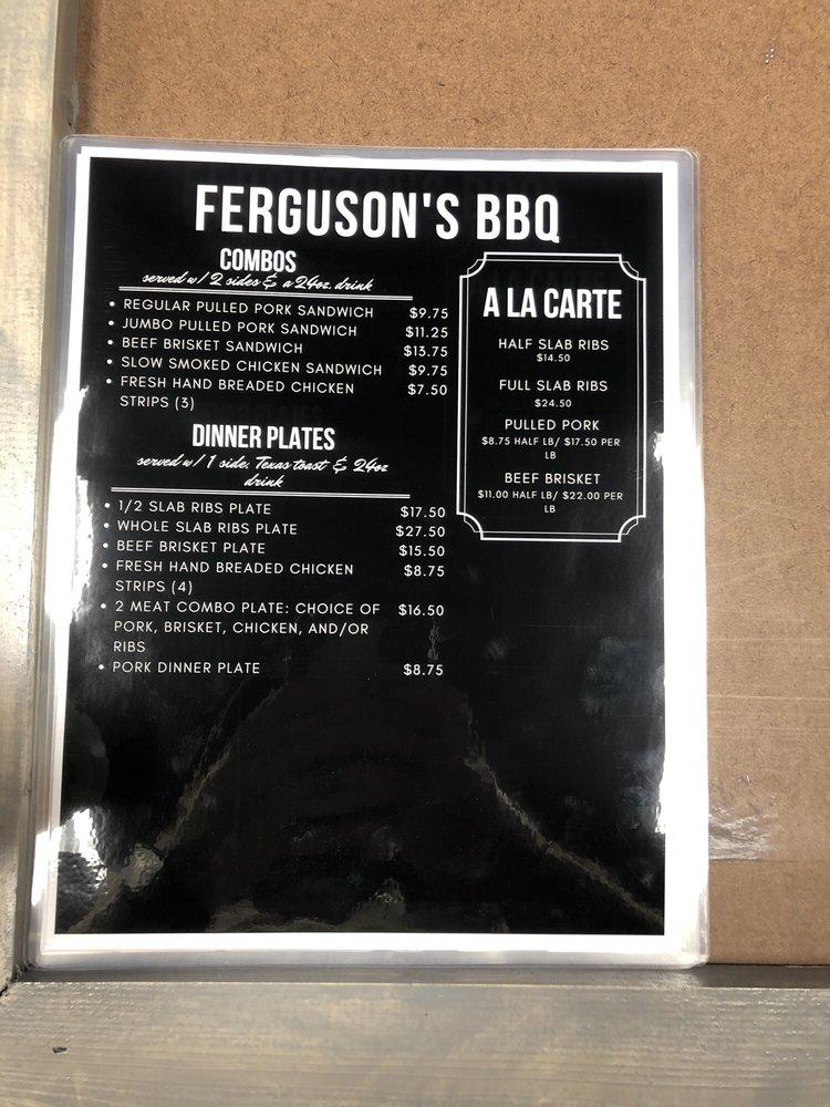 Menu at Ferguson's BBQ, Memphis