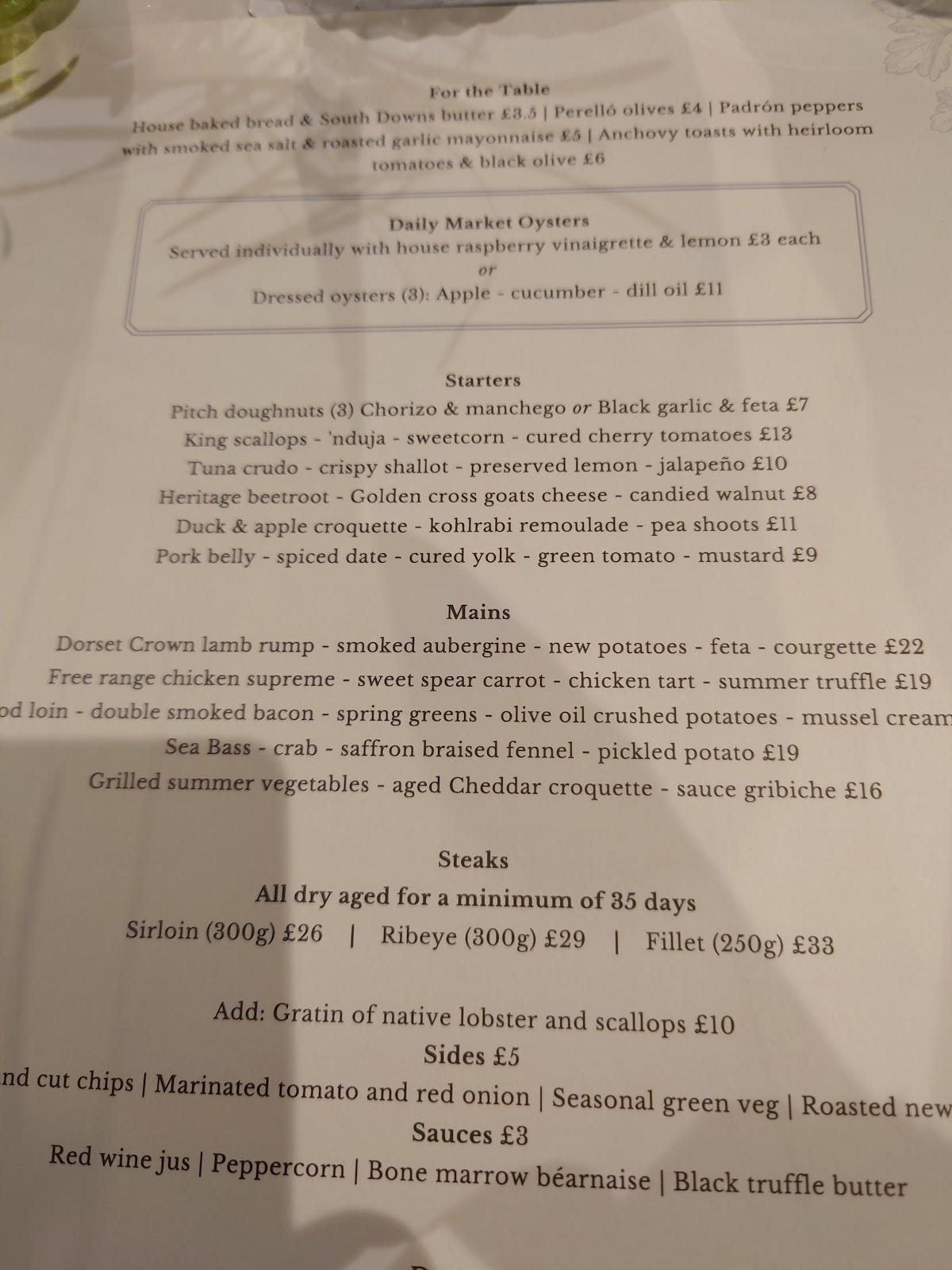 Menu at PITCH Restaurant, Worthing