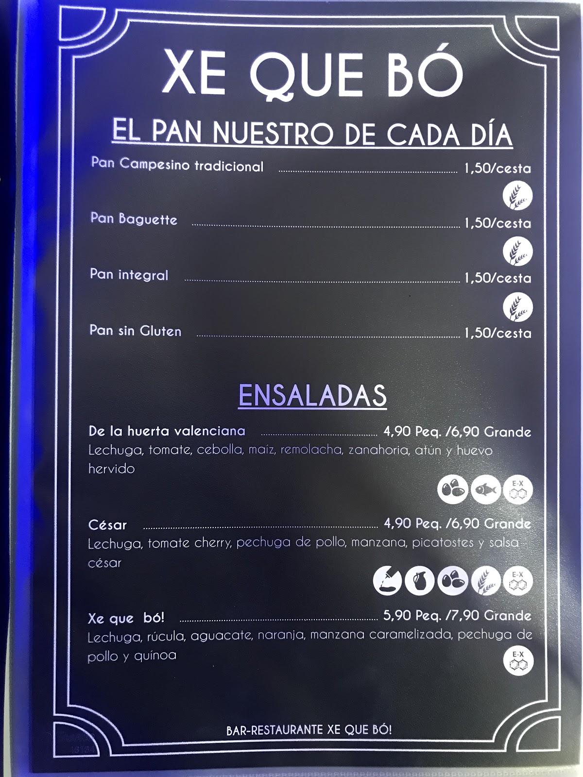 Menu at XE QUE BÓ ! restaurant, Valencia
