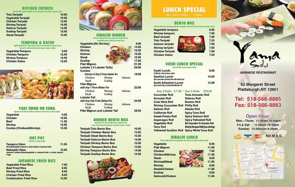 Menu at YAMA Sushi restaurant, Plattsburgh