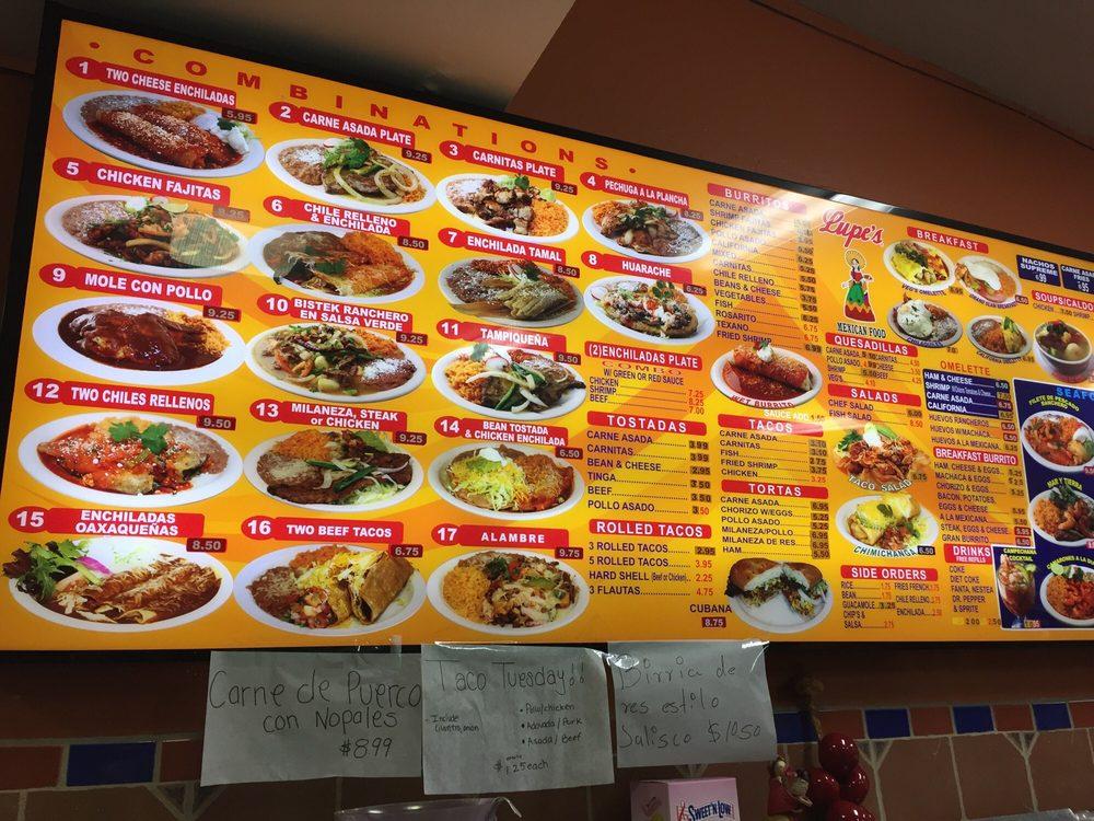 Menu at Lupe's Cafe, Poway