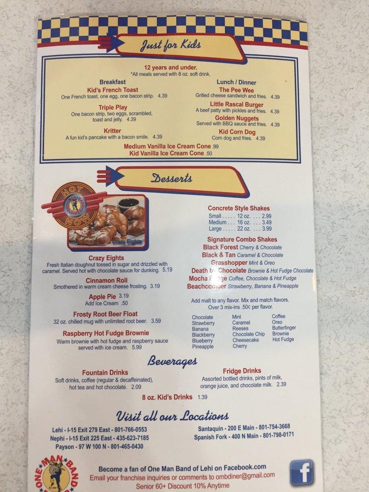 Menu at One Man Band pub & bar, Lehi