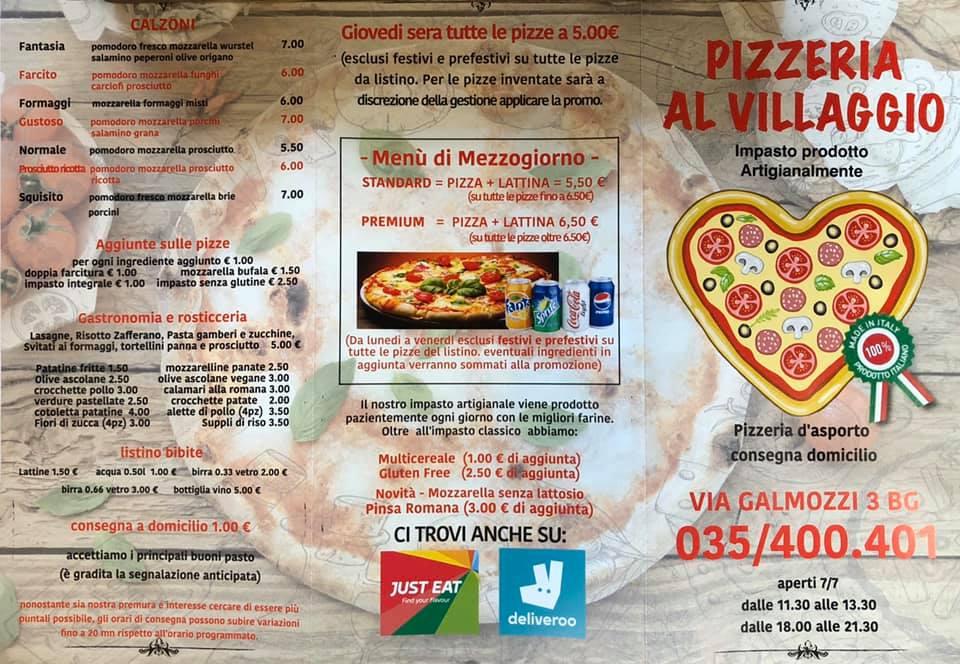 Menu at Pizzeria Al Villaggio, Bergamo