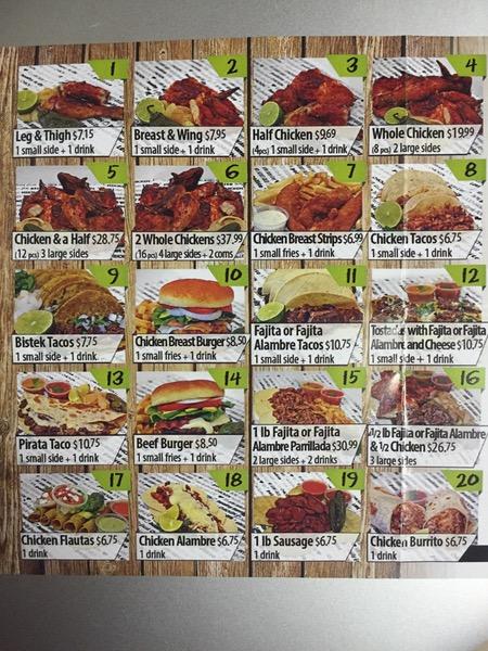 Menu at Pollito Grilled Chicken & Beef restaurant, Edinburg