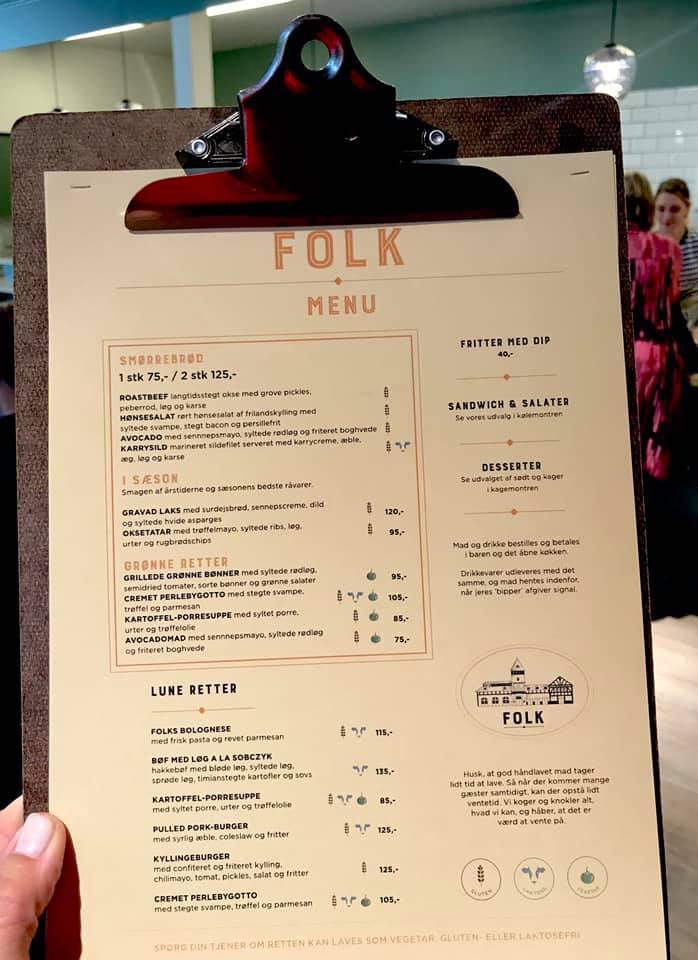 Menu at Folk restaurant, Frederiksberg