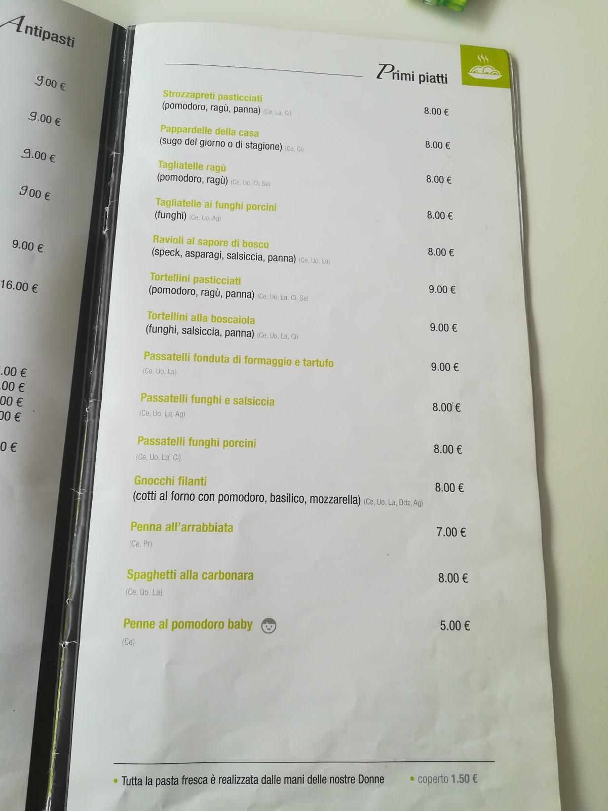 Menu at Ristorante La Capinera, Petriano, Via Valzangona