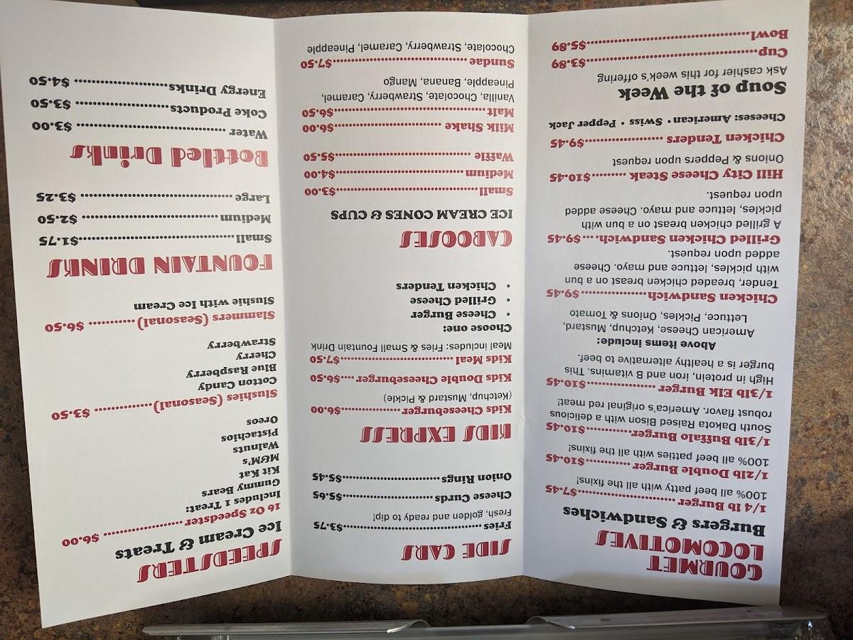 Menu at The Boxcar Eats and Treats restaurant, Hill City