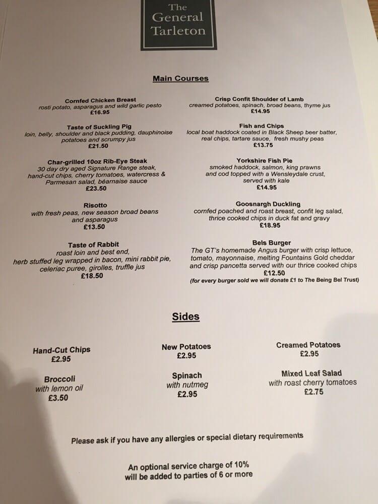 Menu at The General Tarleton pub & bar, Knaresborough