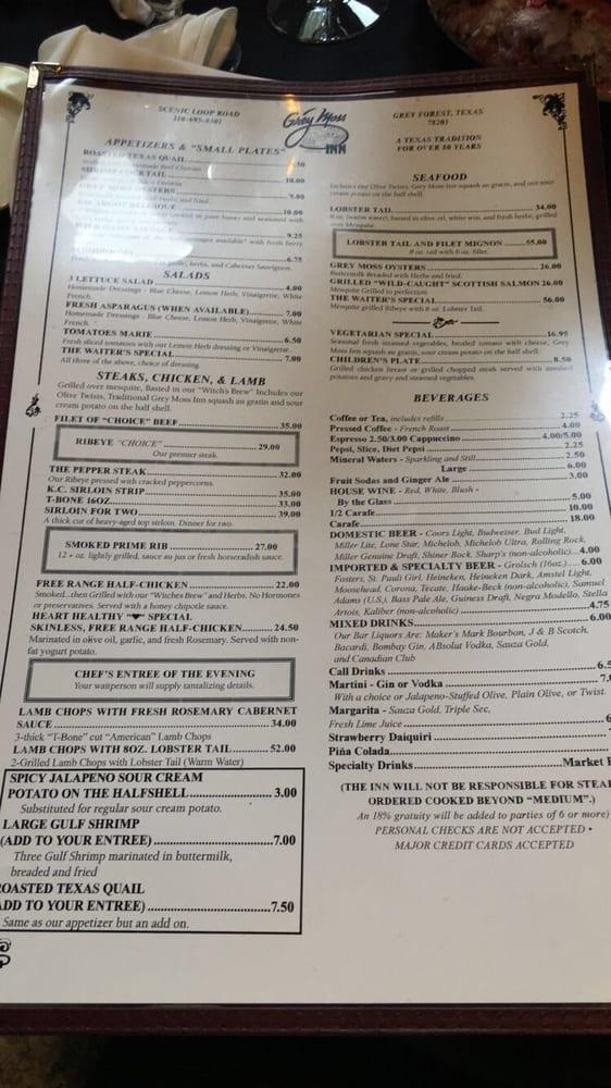 Menu at Grey Moss Inn - Cocina Mexicana pub & bar, Helotes