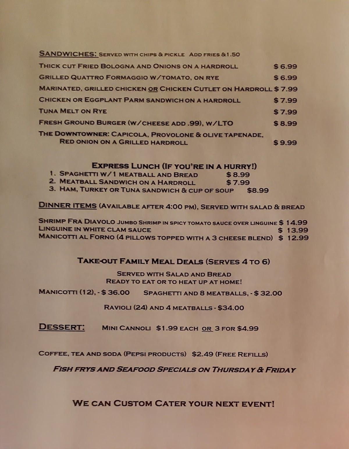 Menu at The Grotto restaurant, Buffalo