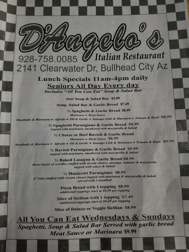 Carta de D'Angelo's Italian Restaurant, Bullhead City