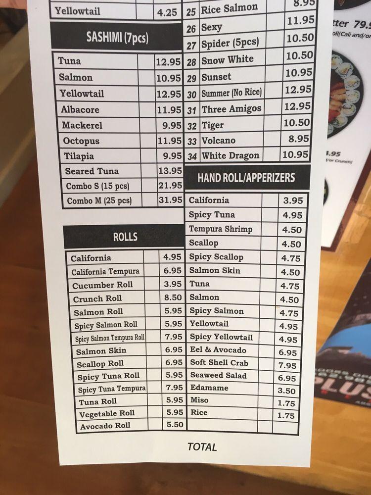 Menu at Maru Sushi restaurant, Westminster, Goldenwest St