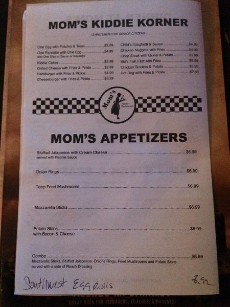 Menu at Mom's Family Restaurant, Enterprise