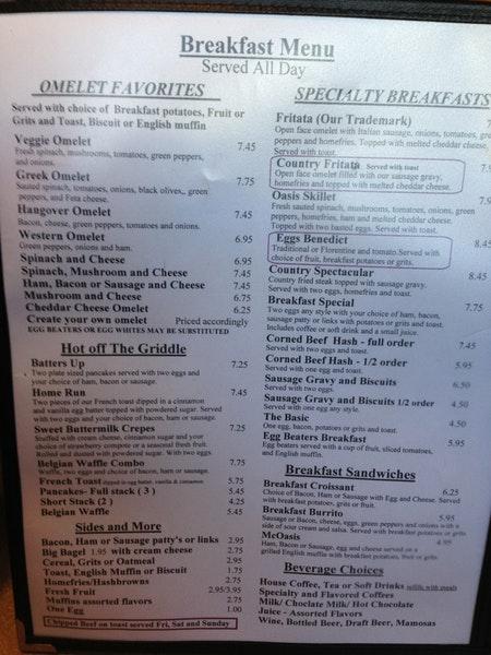 Menu at Oasis Restaurant, Fort Myers, Dr Martin Luther King Jr Blvd