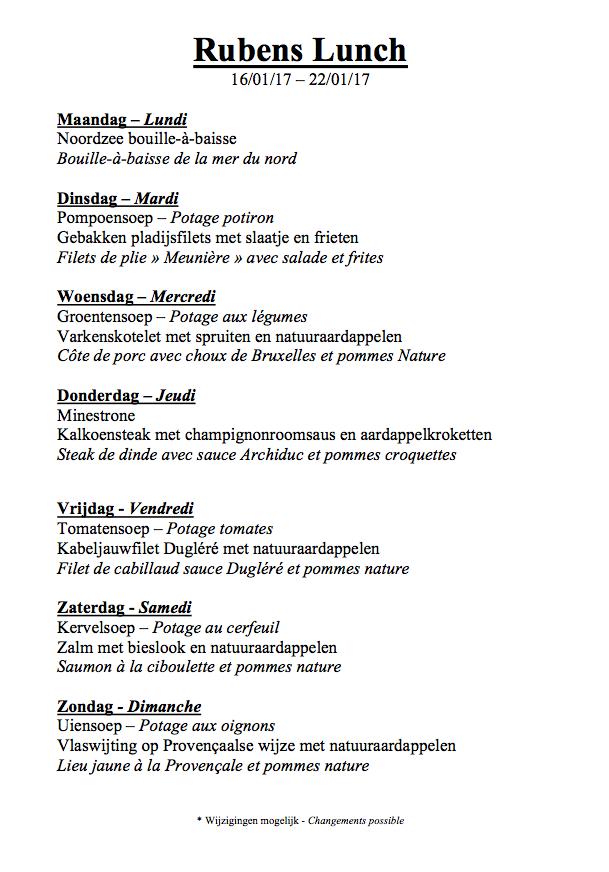 Menu at Rubens, Knokke-Heist, Zeedijk-Albertstrand 589