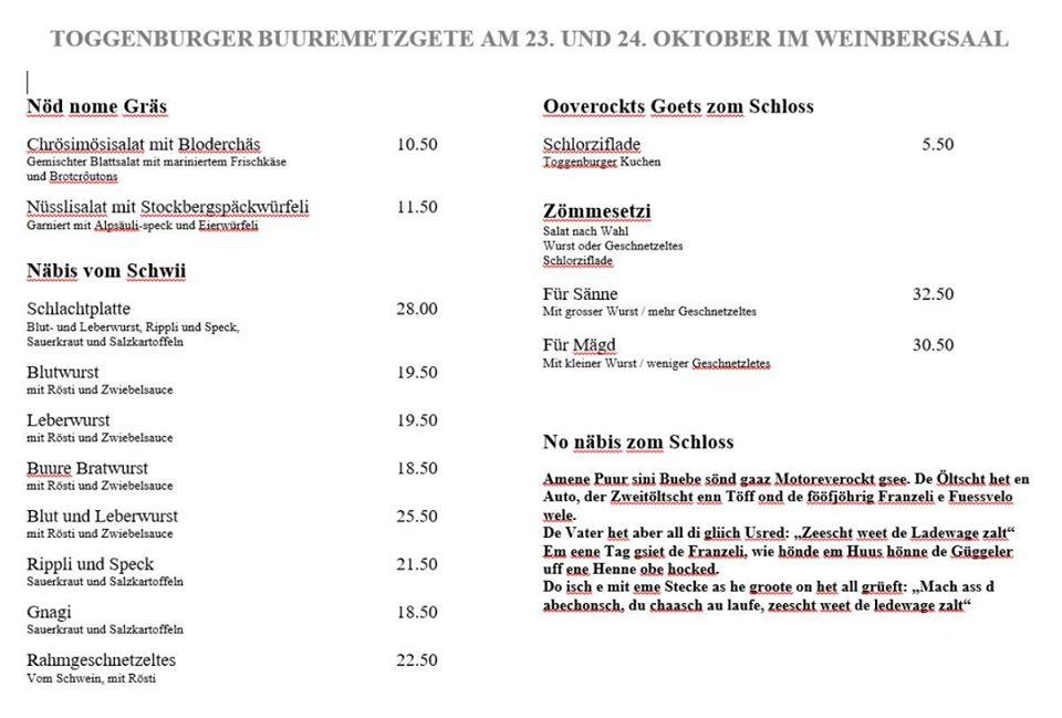Speisekarte von Weinberg, Aarau, Erlinsbacherstrasse 2