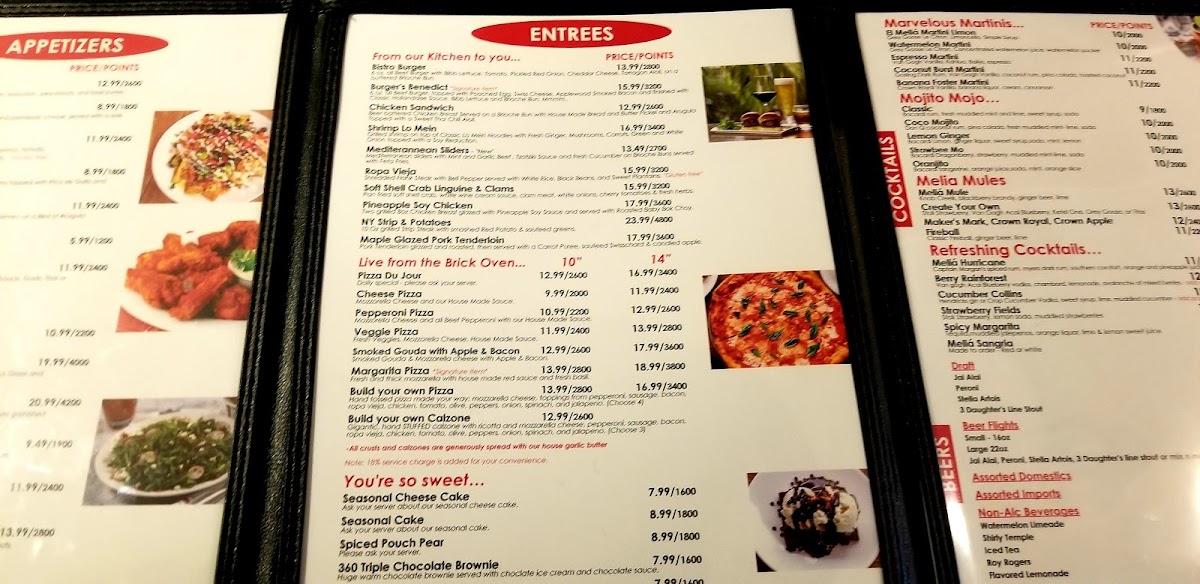 Menu at 360 American Bistro and Bar, Celebration