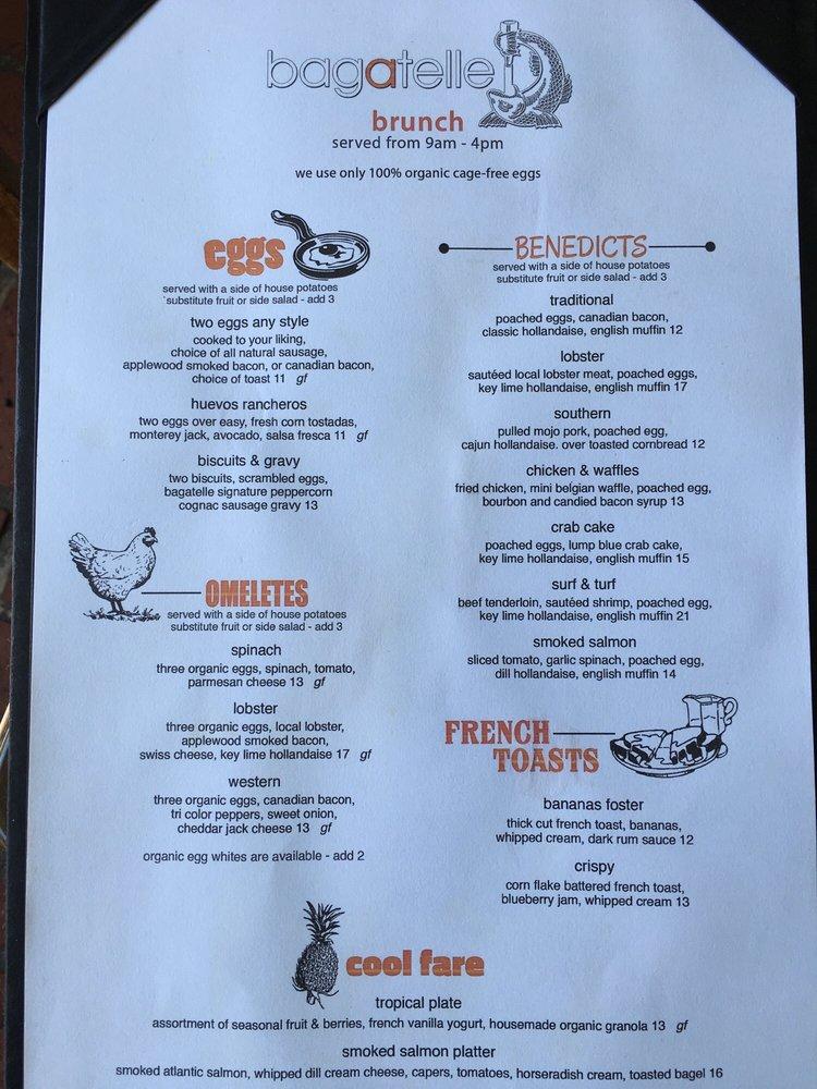 Menu at Bagatelle restaurant, Key West