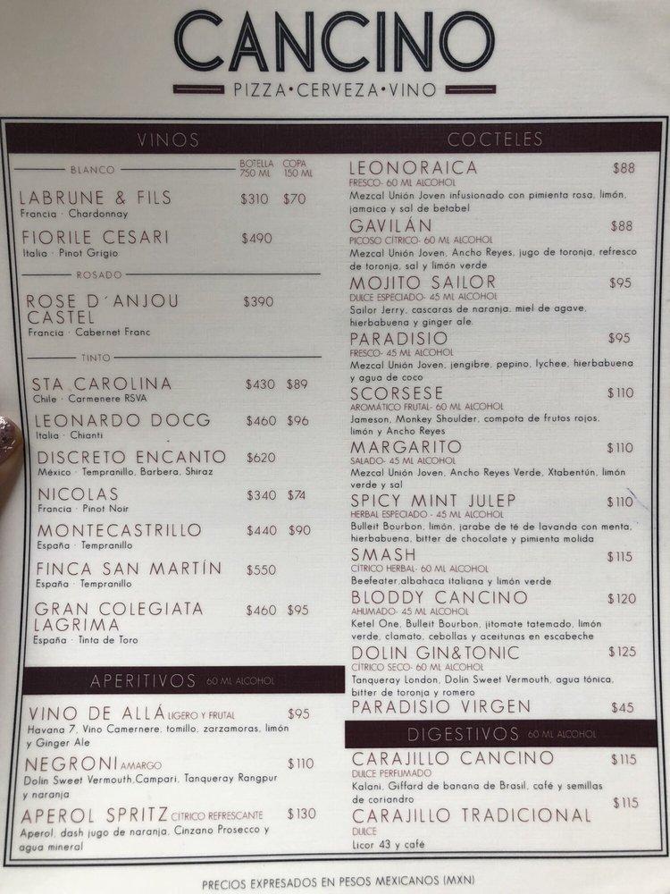 Carta de pizzería Cancino Cabrera, Ciudad López Mateos, Zacatecas 98