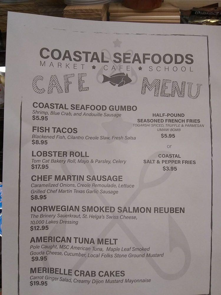 Menu at Coastal Seafoods restaurant, Minneapolis