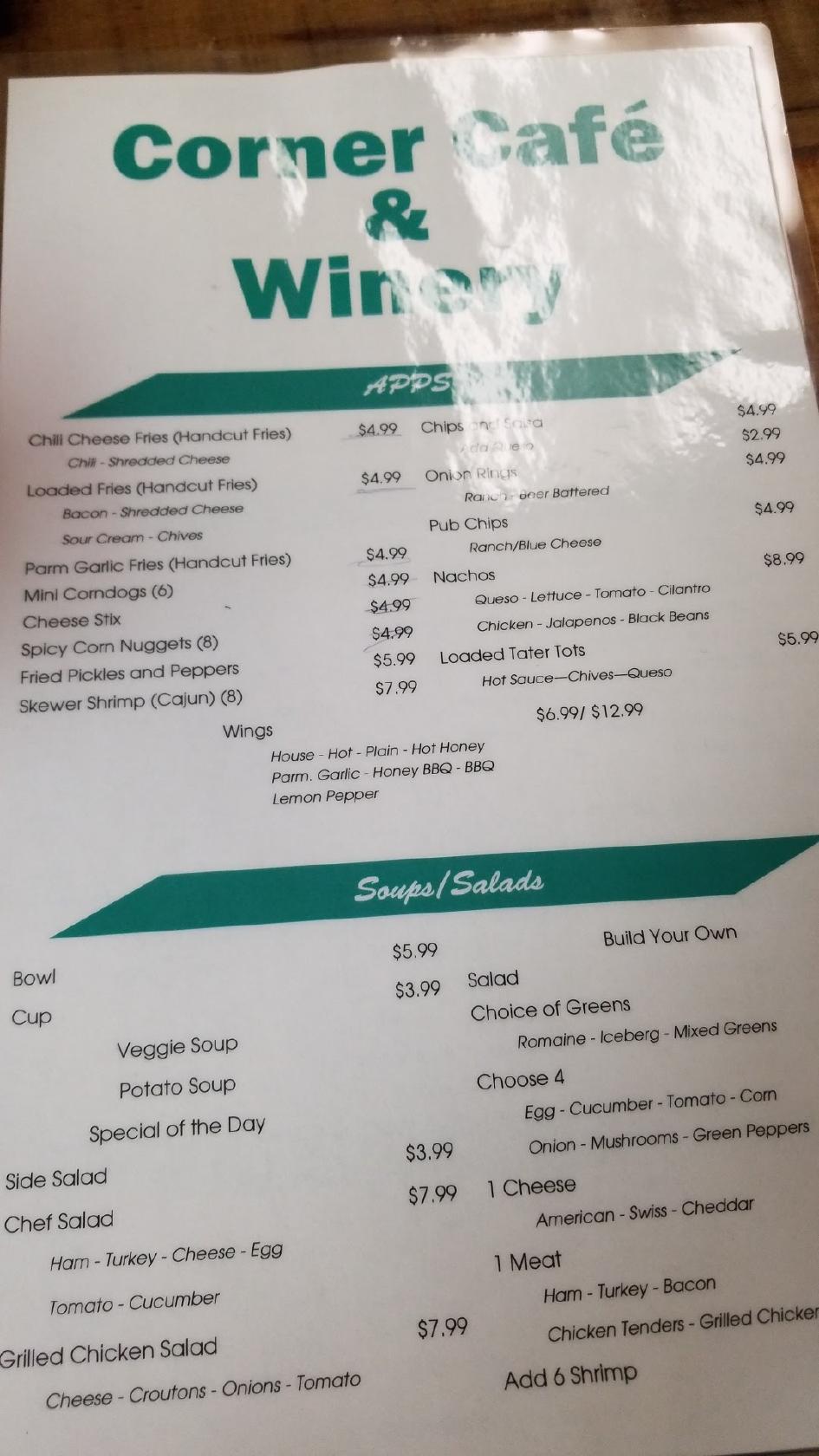 Menu at Corner Cafe & Winery, Morganton