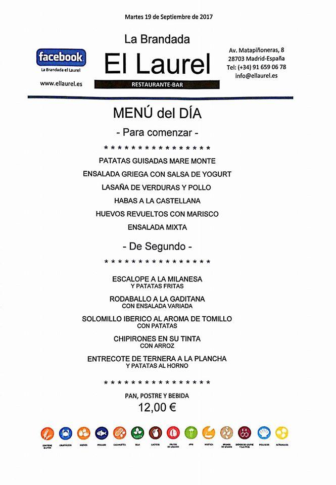 Menu at El Laurel restaurant, San Sebastián de los Reyes