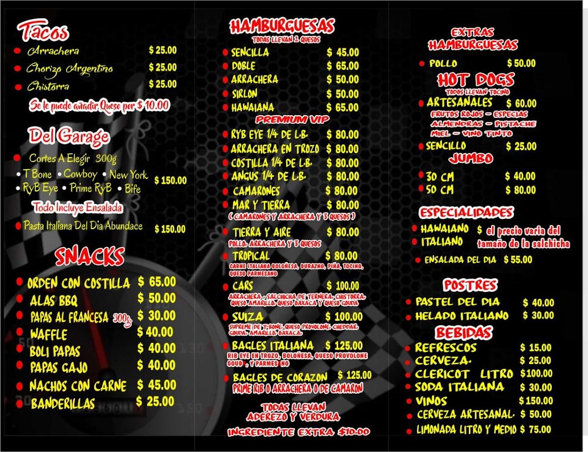 Carta del restaurante Hamburguesas Cars, Mexico, Calle Cuitlahuac 114bis