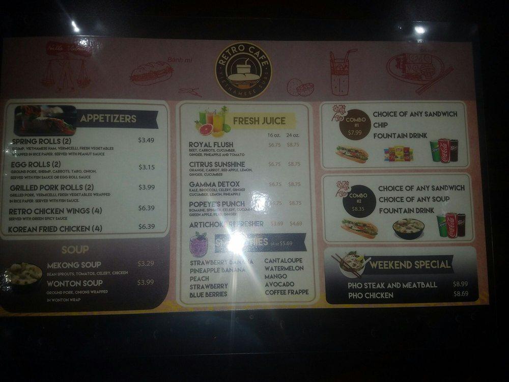 Menu at Retro Cafe, Cypress