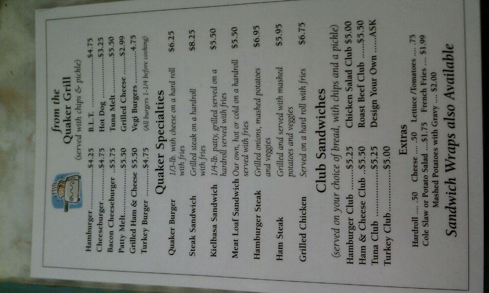 Menu at Quaker Diner restaurant, West Hartford