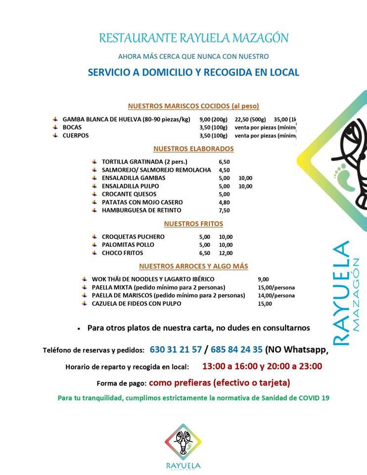 Carta de Rayuela Mazagón Restaurante & Tapas, Mazagón