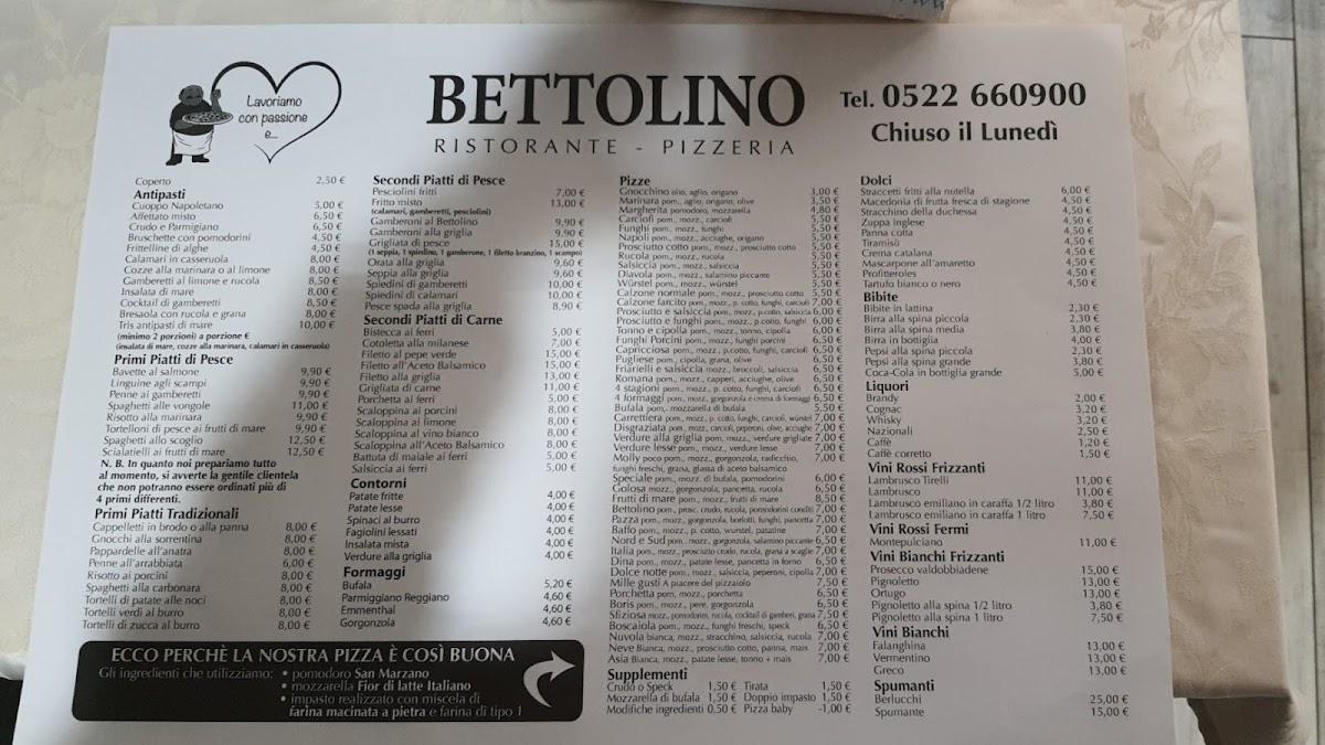 Menu at Ristorante Pizzeria Bettolino, Fabbrico