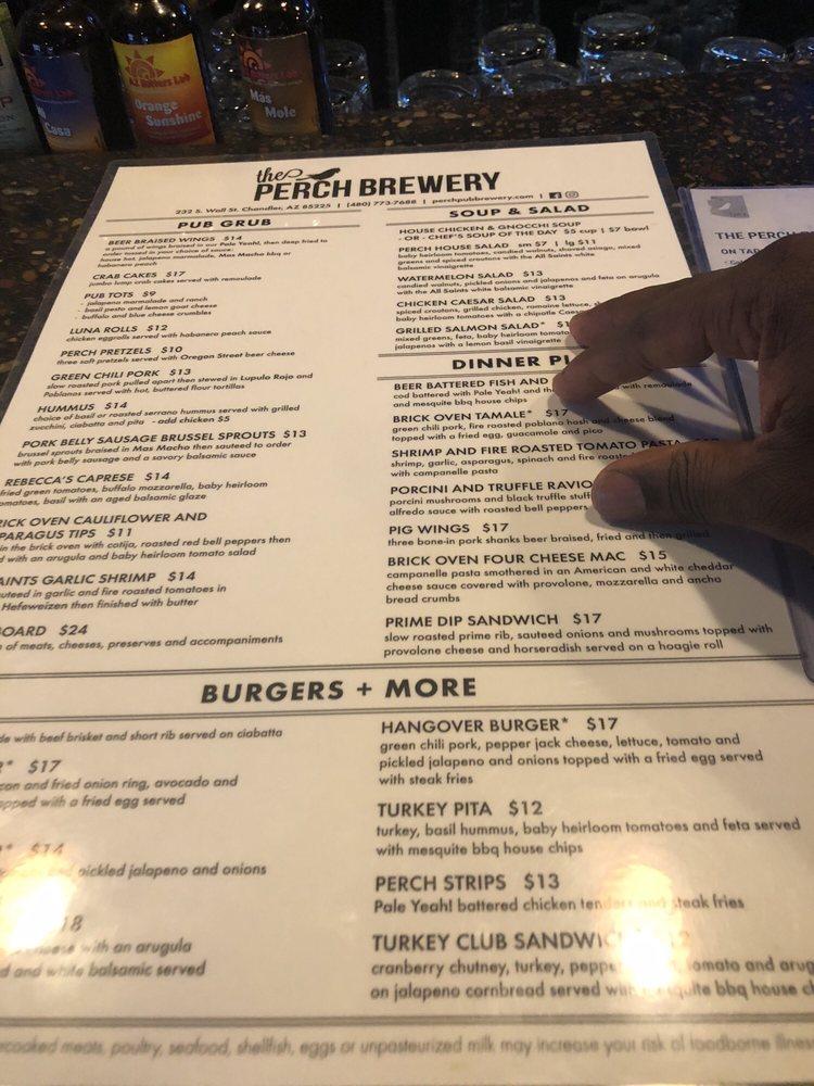 Menu at The Perch Brewery pub & bar, Chandler