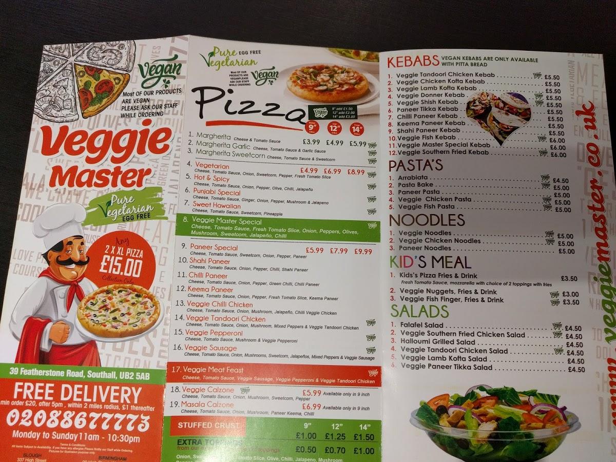 Menu at Veggie Master restaurant, London