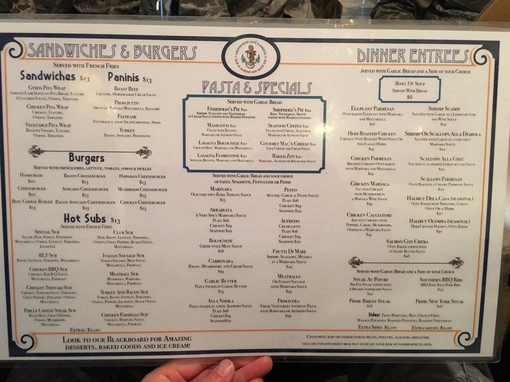 Menu at Aquamarine Cafe and Suites, Kodiak