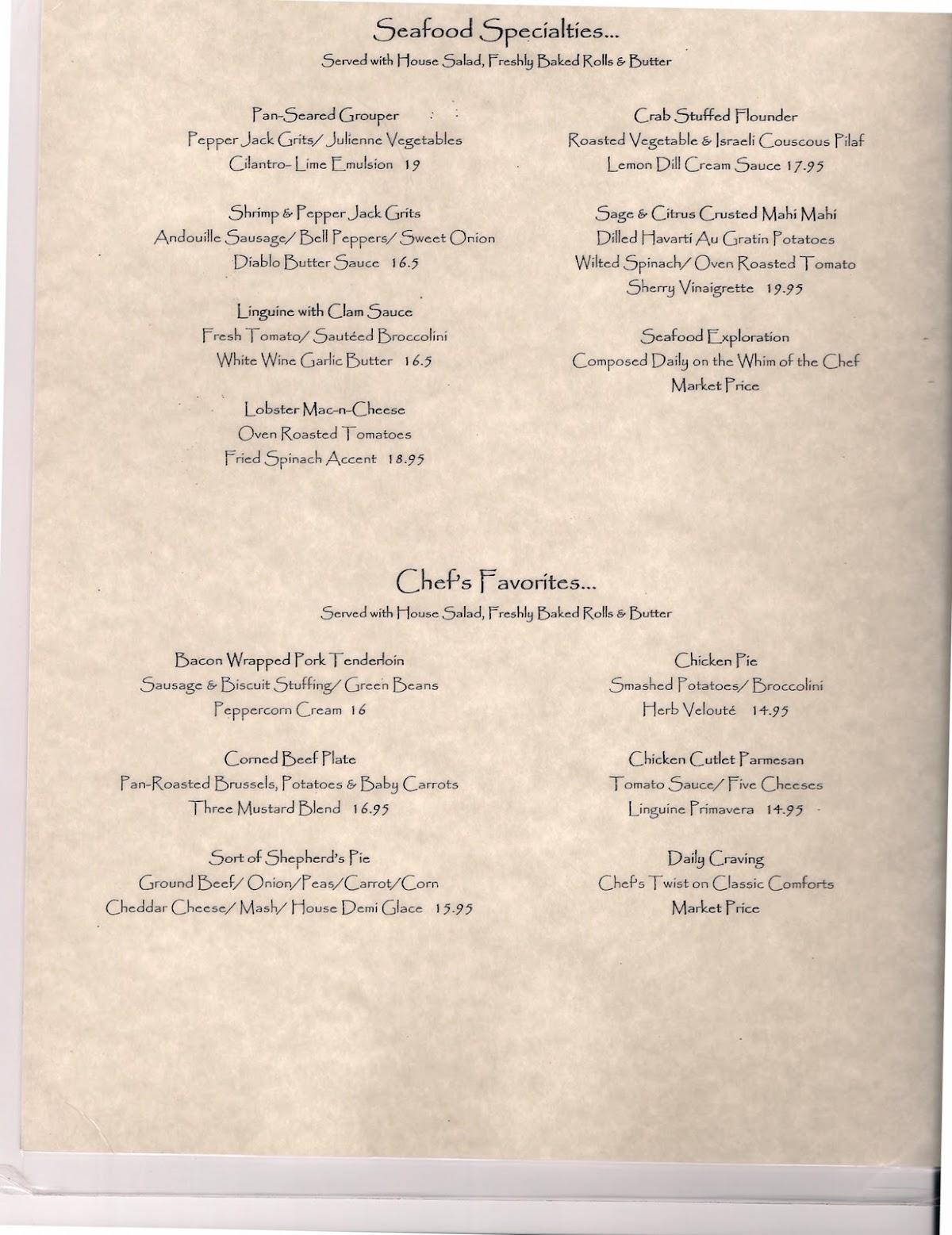 Menu at Christoph's on the Water pub & bar, New Bern
